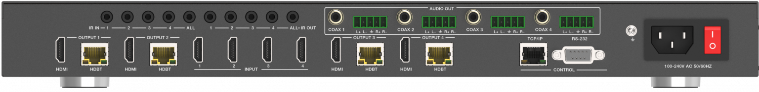 4x4 4K60 HDMI to HDBaseT/HDMI Matrix Switcher with Audio De-Embed and ...