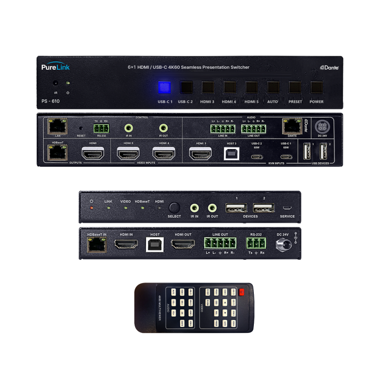 6x1 HDMI / USB-C 4K60 Seamless Presentation Switcher with Dante ...
